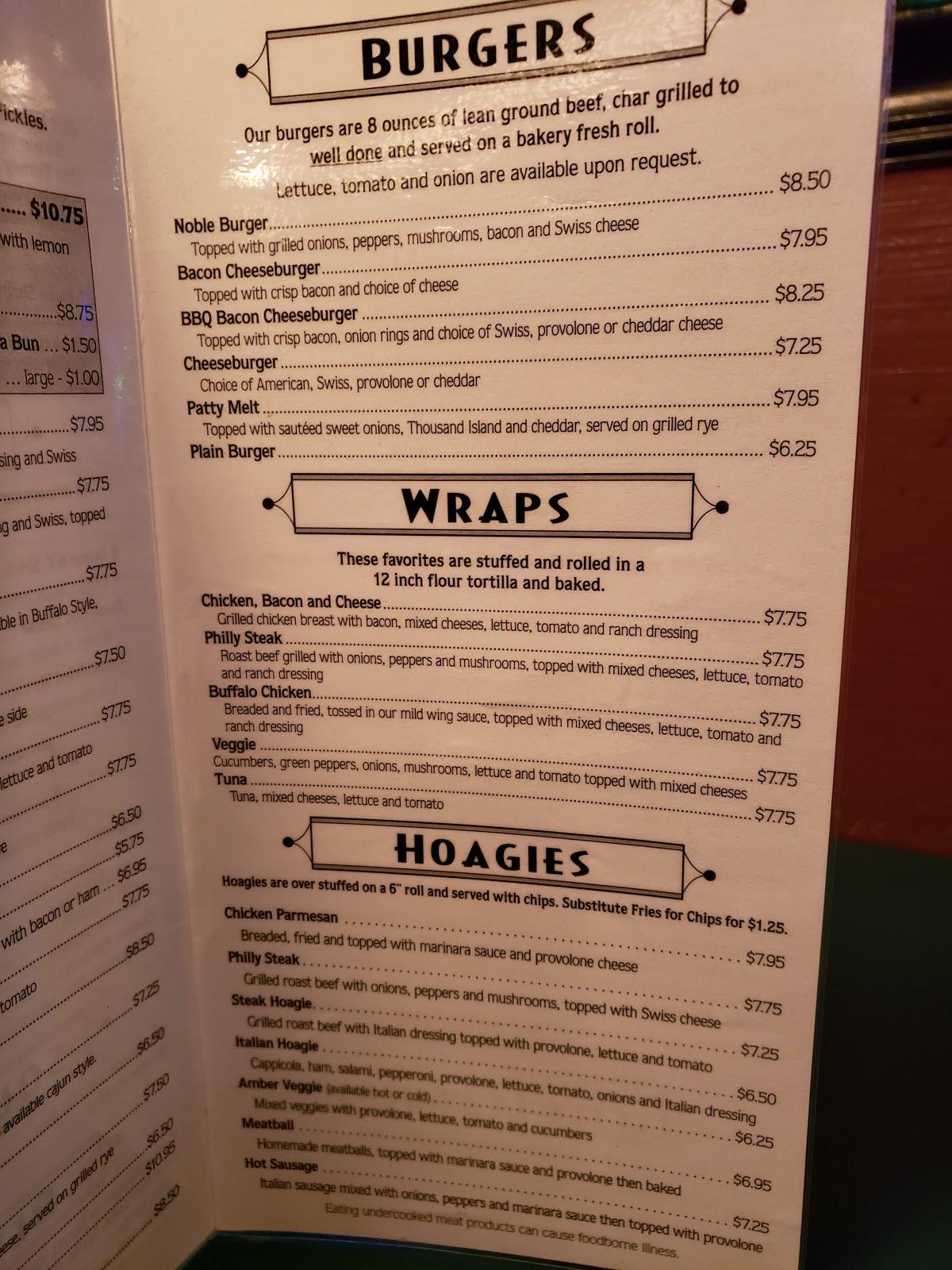 Menu at Blinky's Noble Grill & Bar, Pittsburgh