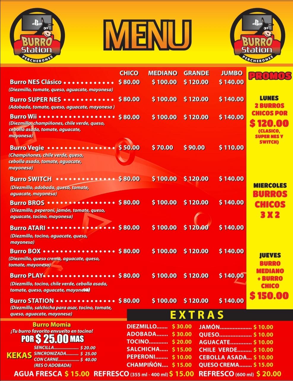 Menu at Burro Station Percherones restaurant, Hermosillo