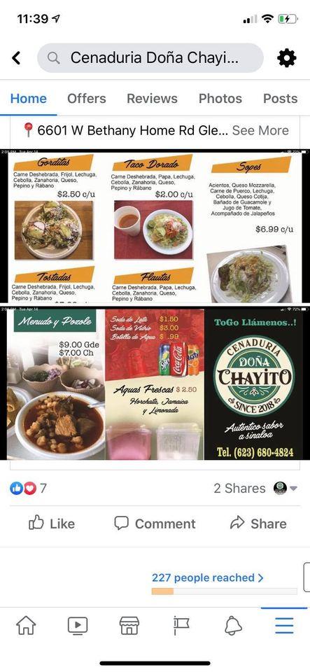 Menu at Cenaduria Doña Chayito restaurant, Glendale, W Bethany Home Rd