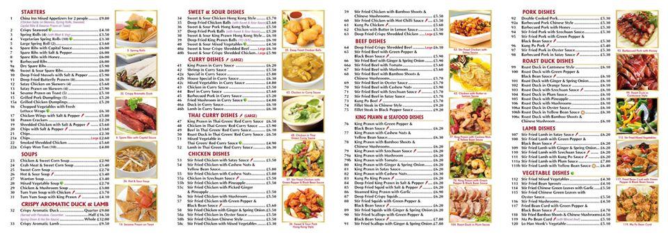 Menu at China Inn Chinese Restaurant & Takeaway, Haverhill, Stour House