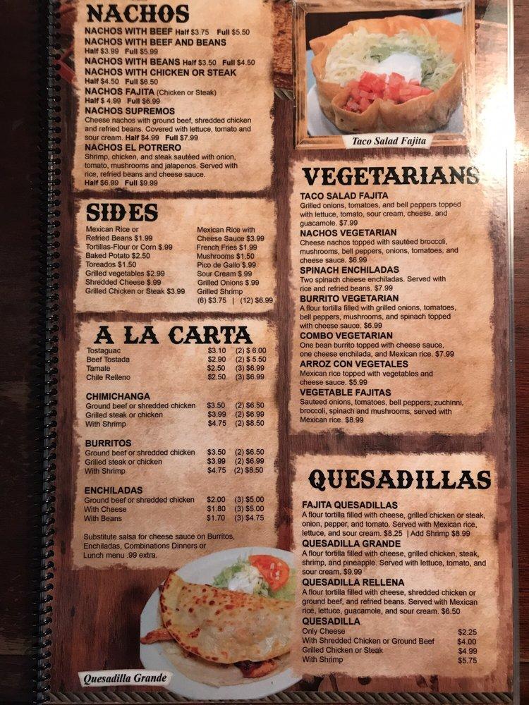 Menu at El Potrero Cantina & Grill restaurant, Franklin