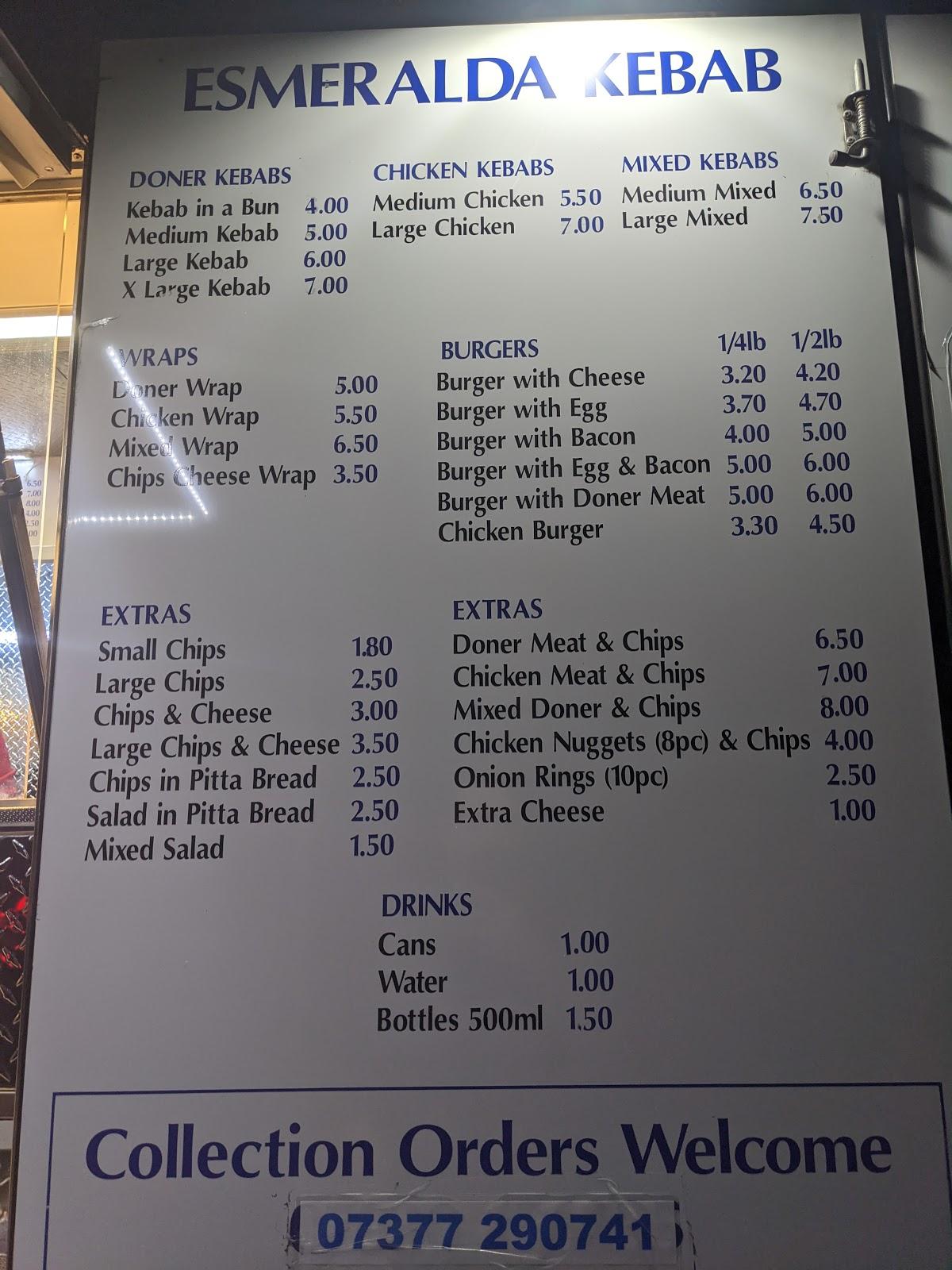 Menu at Esmeralda Kebab, Bristol