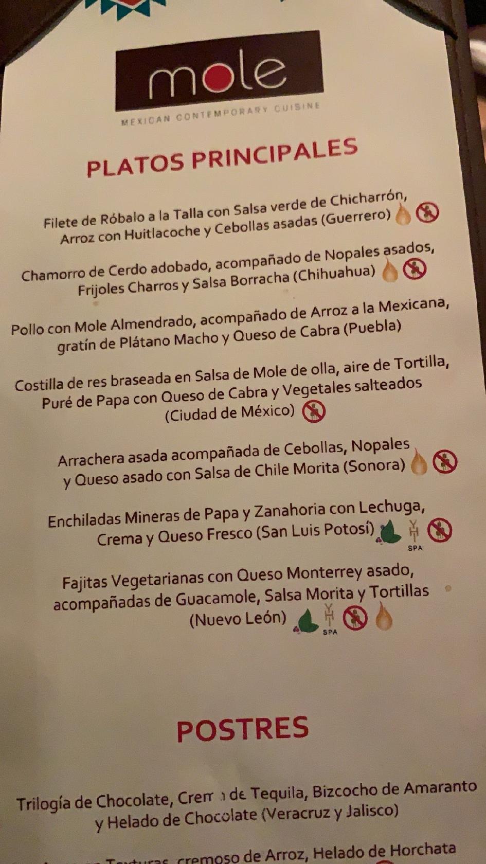 Menu at Mole Mexican Contemporary Cuisine restaurant, Playa del Carmen