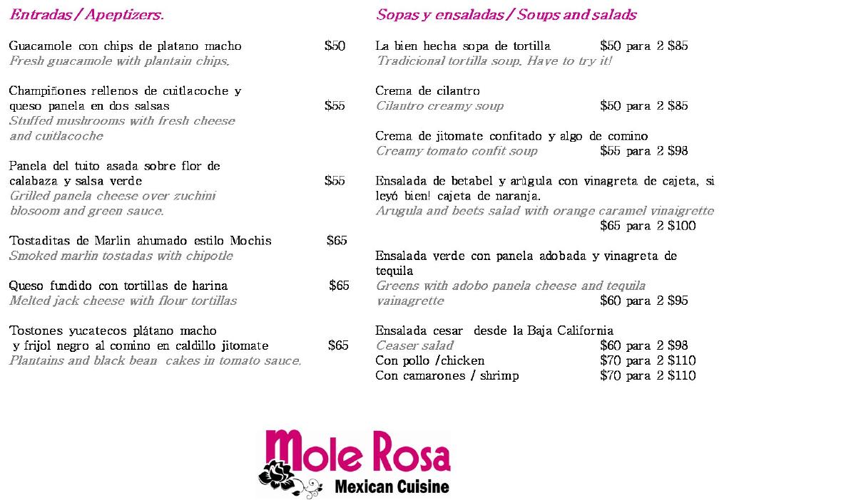 Menu at Mole Rosa Restaurante, Puerto Vallarta