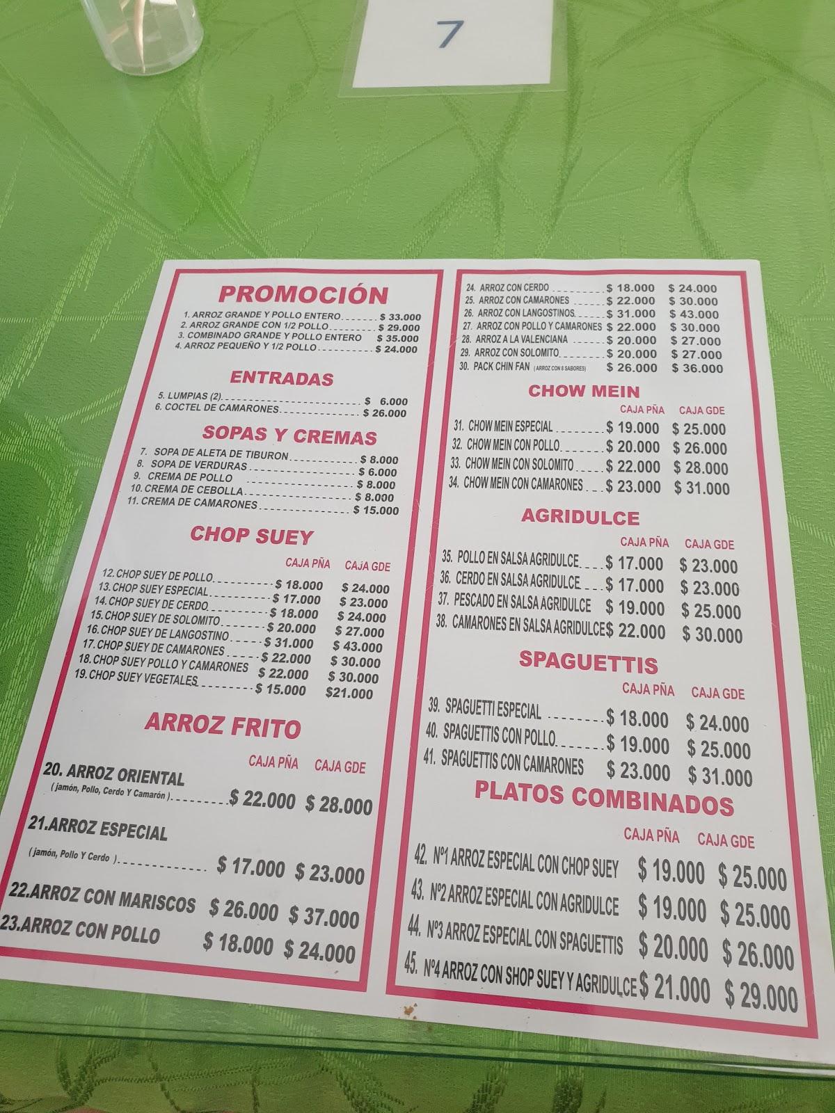 Menu at Restaurante El Gran Ching, Bello