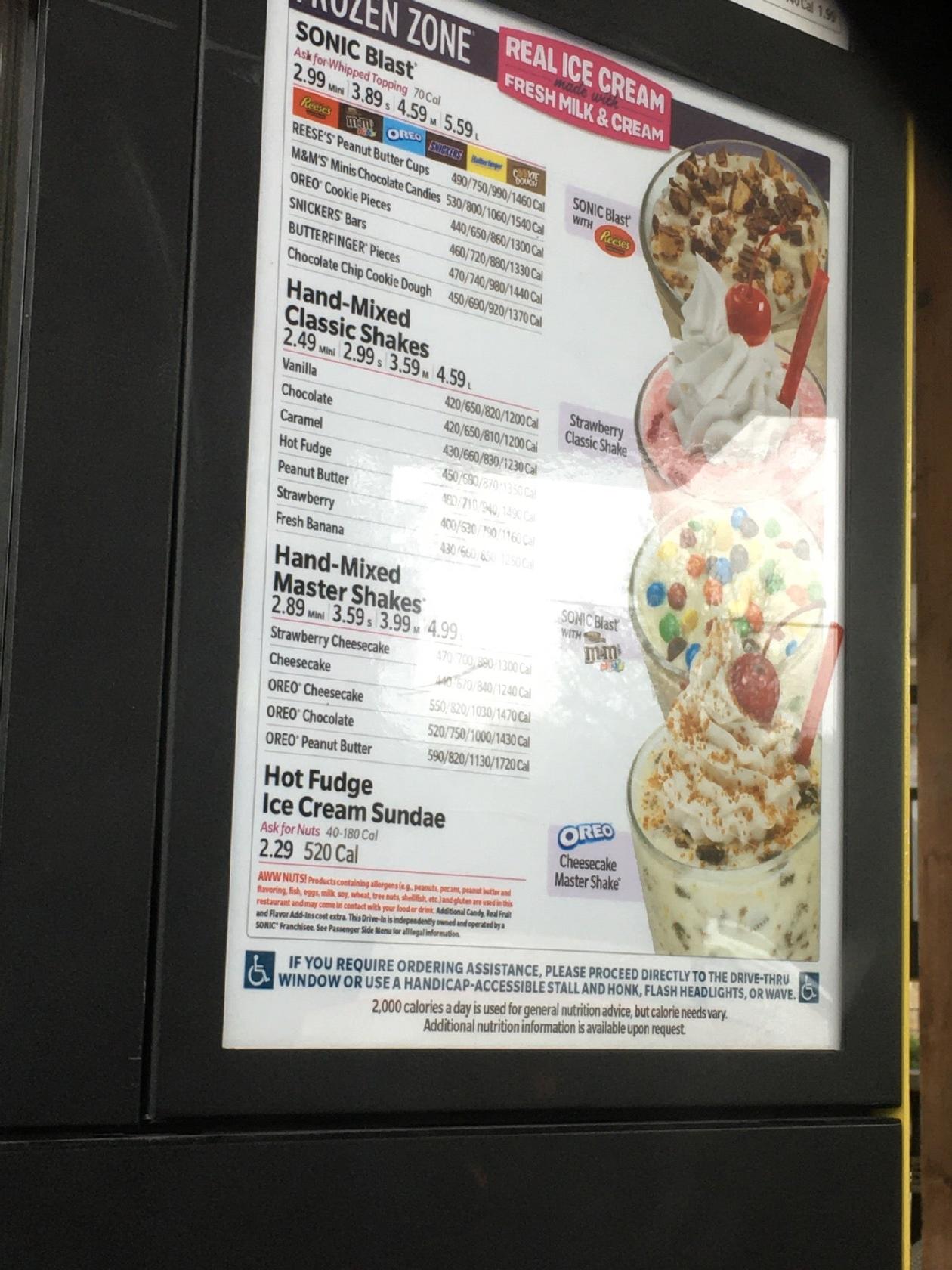 Menu at Sonic Drive-In restaurant, McKinney, S Custer Rd