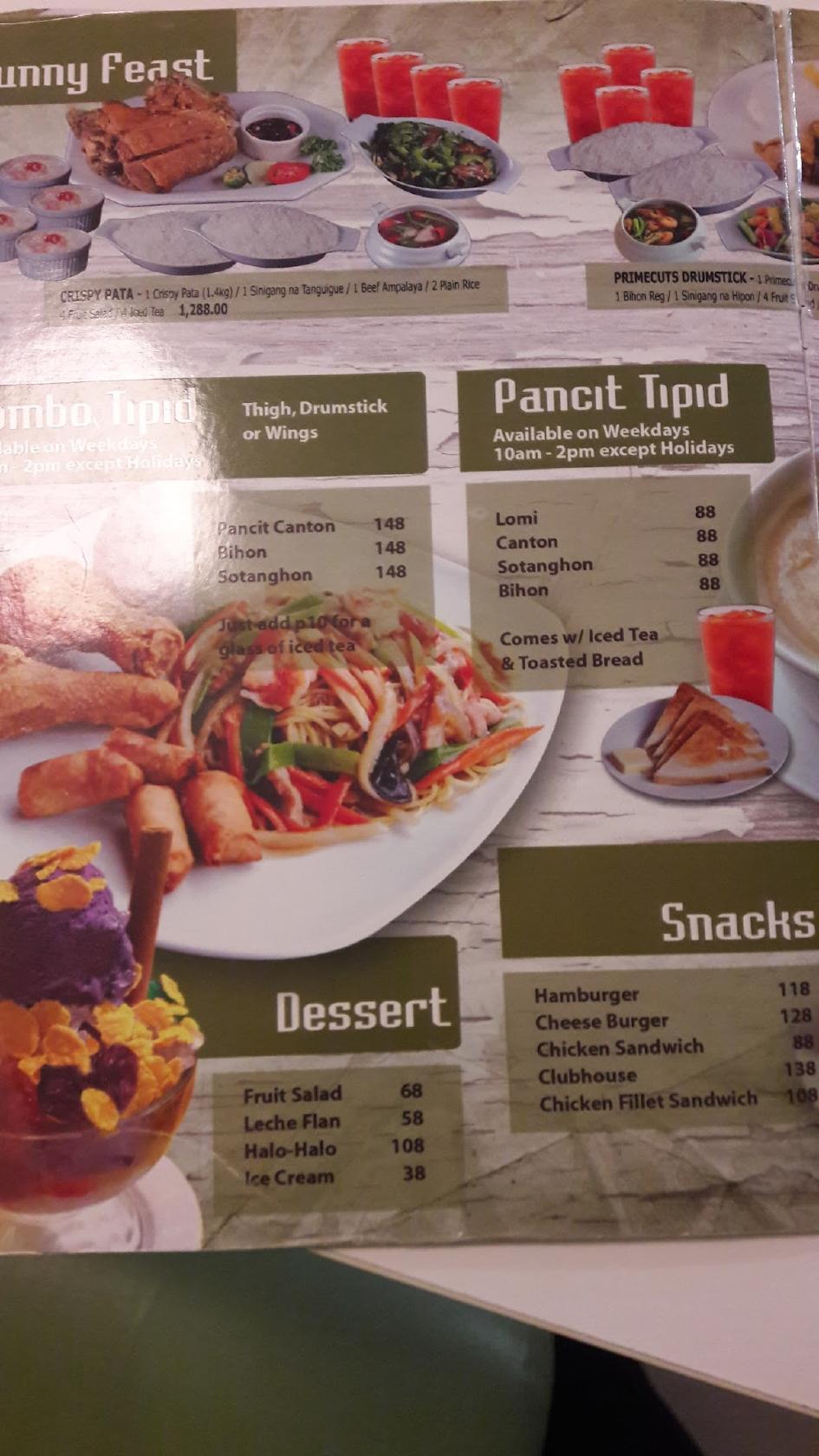 Menu at Sunburst Restaurant, Iligan City, 67G4+C3J
