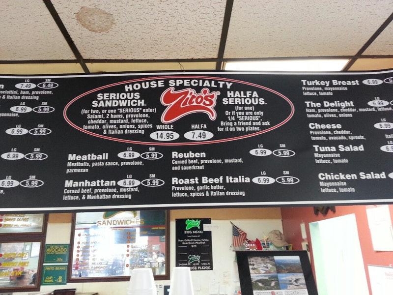 Menu at Zito's Deli restaurant, San Antonio, Broadway #108