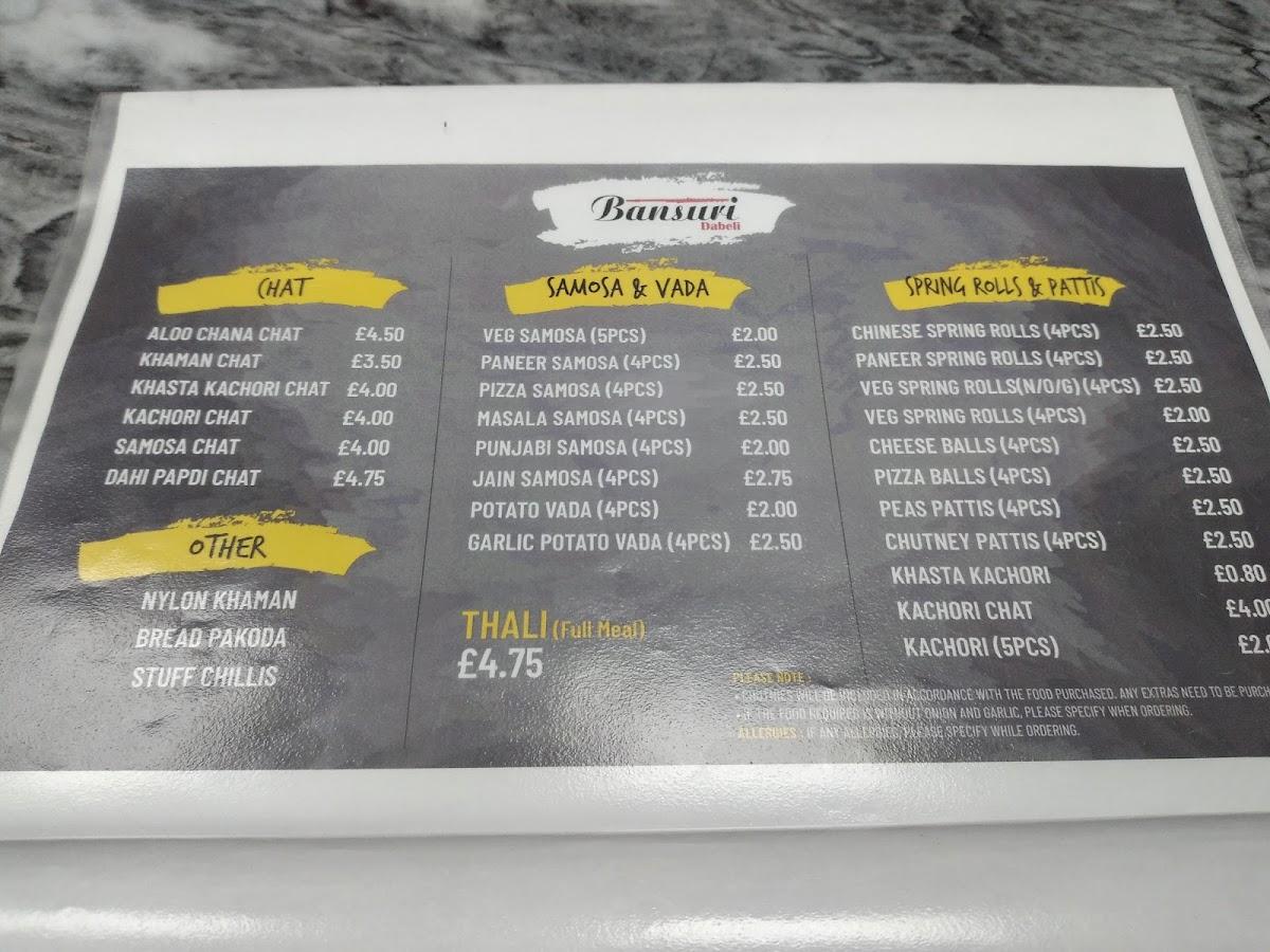 Menu at Bansuri Dabeli fast food, London