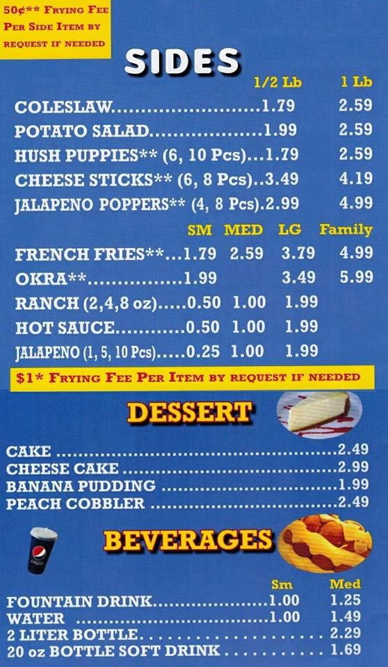 Menu at Captain Jay's Fish & Chicken restaurant, Detroit, Van Dyke Ave St