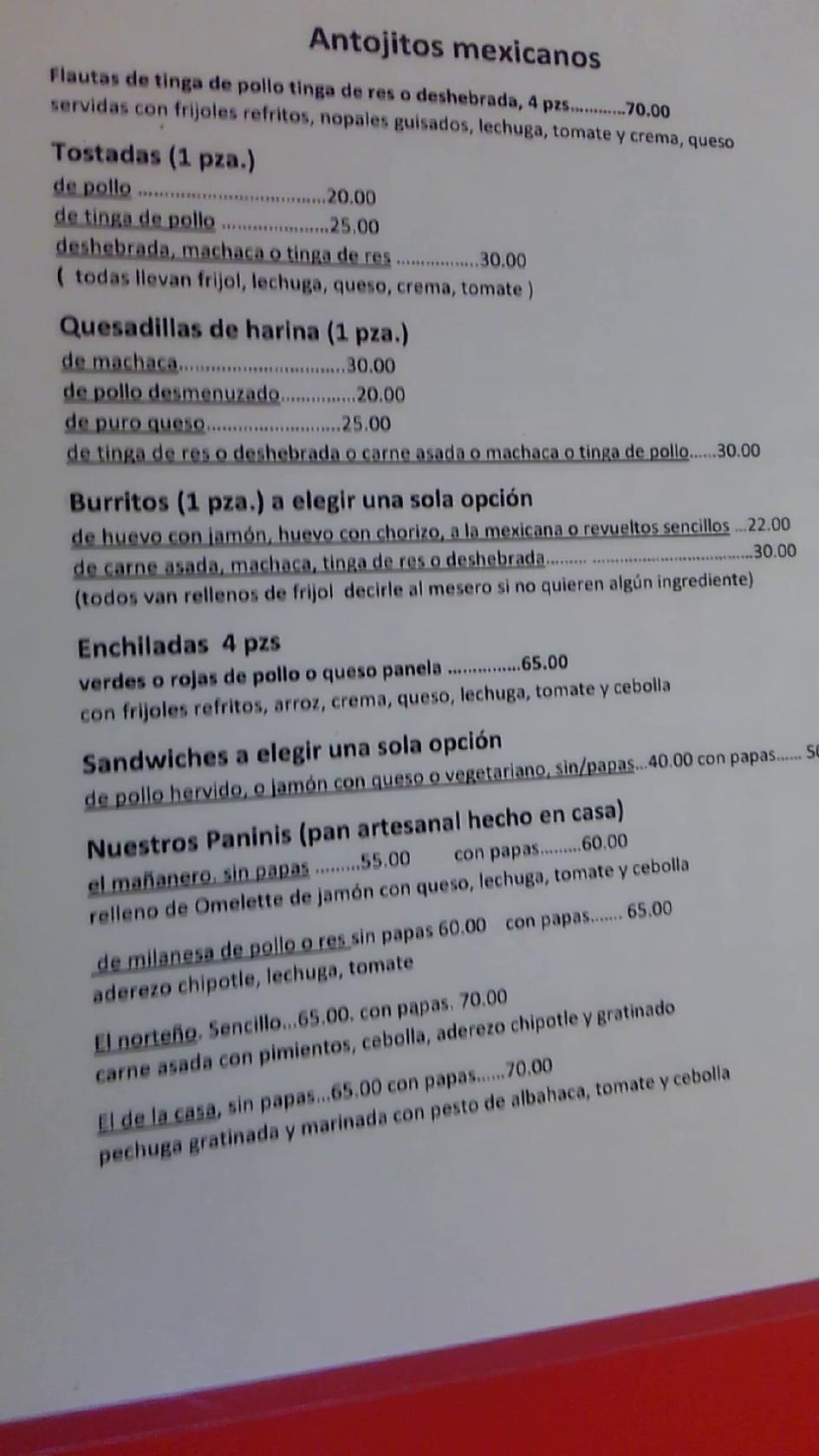Menu at El jalapeño restaurant, Tijuana