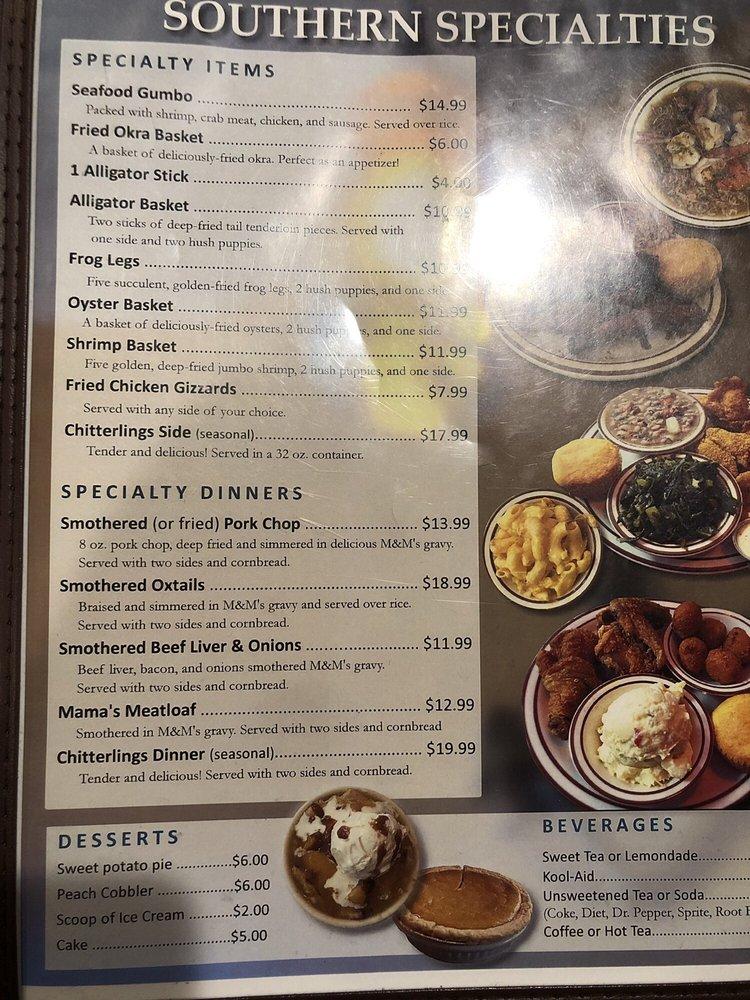 Menu at M&M's Southern Café restaurant, Sparks