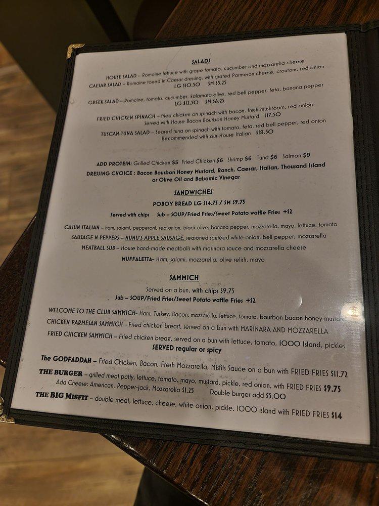 Menu at Misfits Dine & Drink pub & bar, Broussard