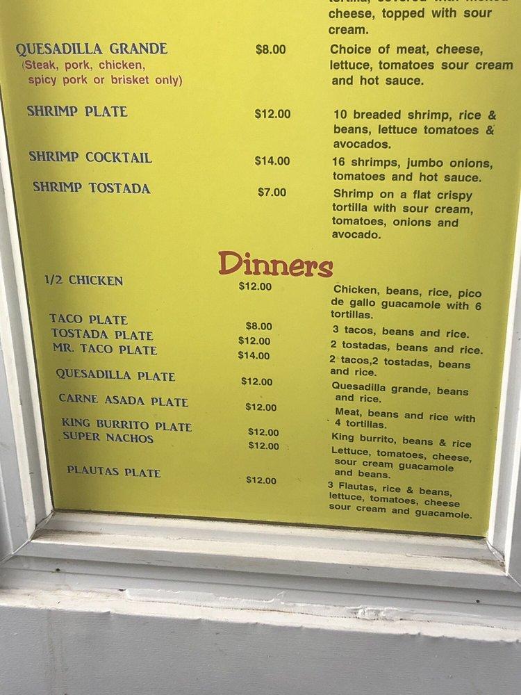 Menu at Mr Tacos restaurant, Tulsa, 130 N Lewis Ave