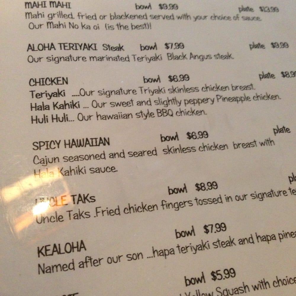 Menu at Papa Nalu Aloha Grill restaurant, Gulf Breeze