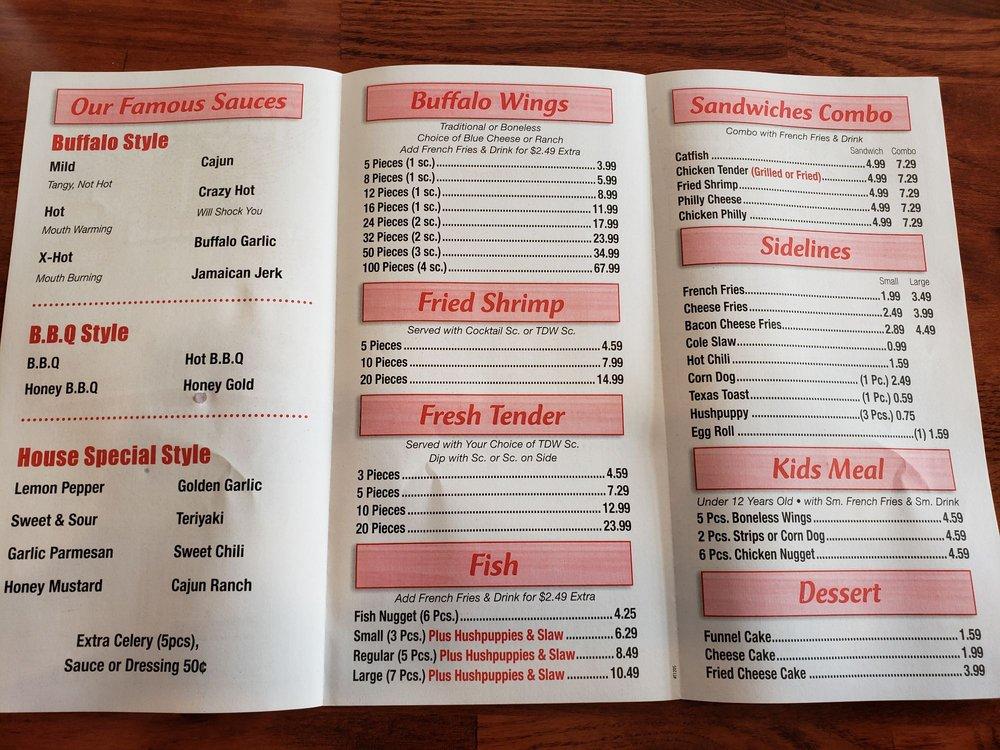 Menu at Touchdown Wings restaurant, Huntsville