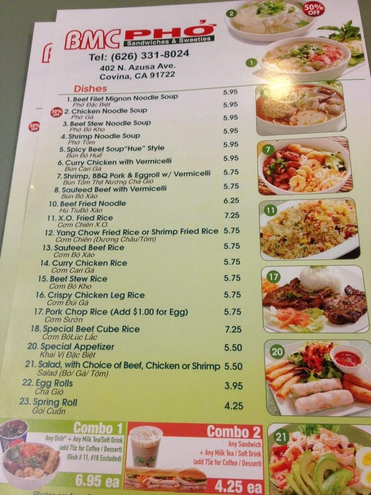 Menu at BMC Pho restaurant, Covina, 402 N Azusa Ave