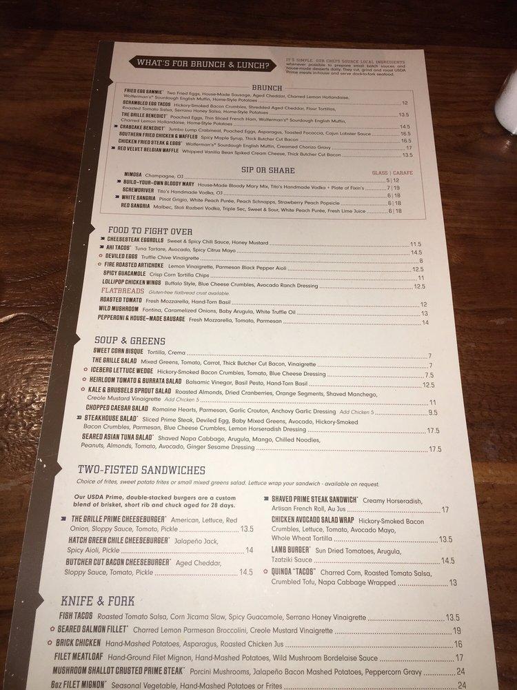 Menu at Del Frisco's Grille steakhouse, Fort Worth