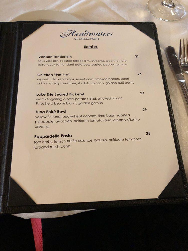 Menu at Headwaters Restaurant at Millcroft Inn & Spa, Caledon