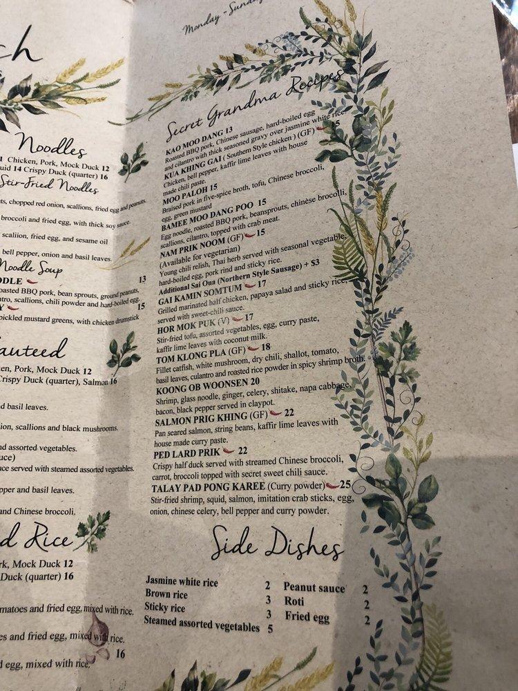 Menu at Nourish Thai restaurant, New York City