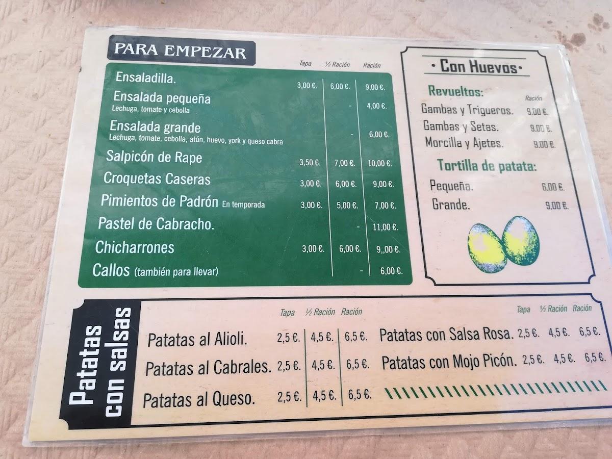 Menu at O Pincho restaurant, Ferrol