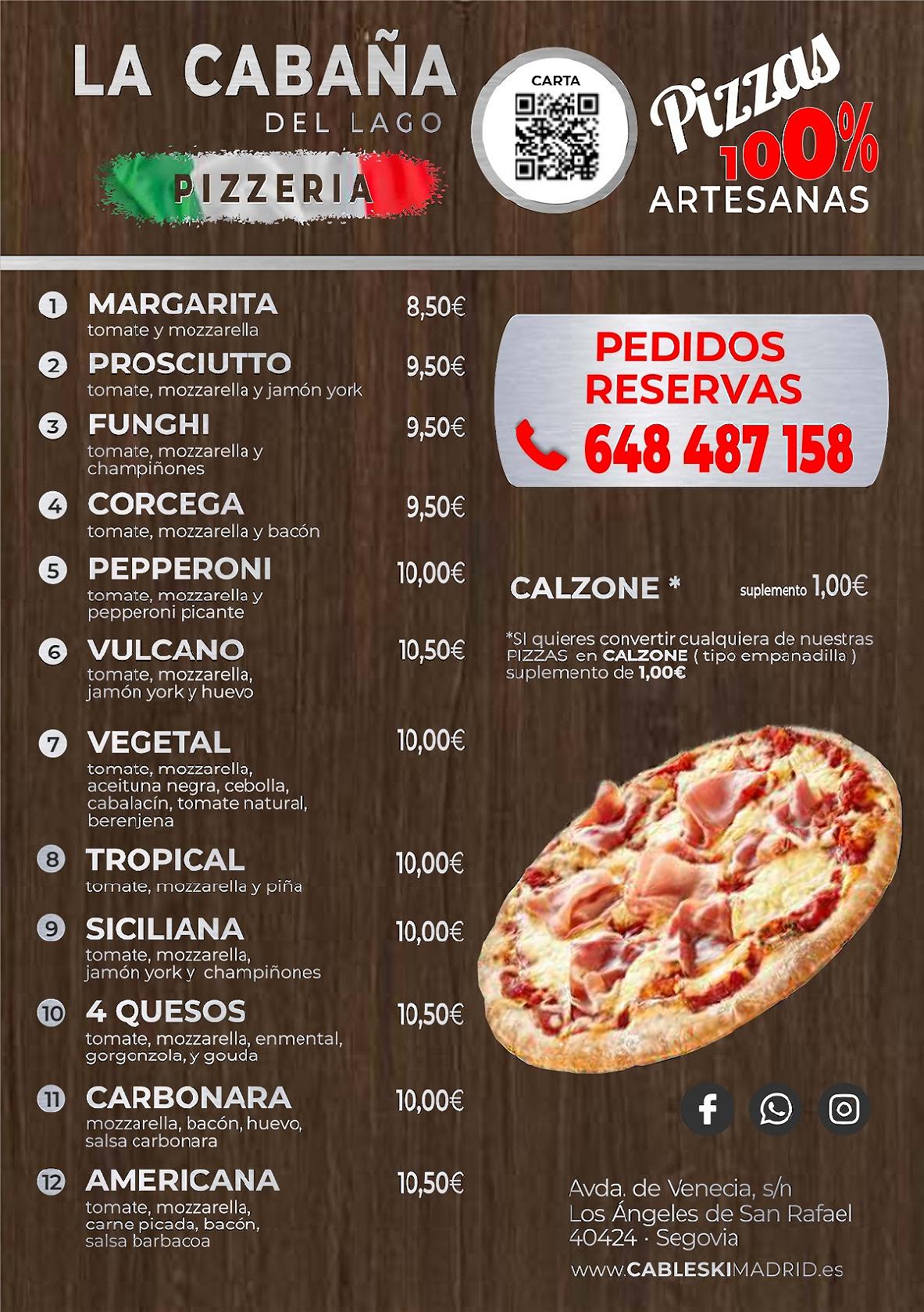 Carta de PIZZERIA LA CABAÑA, Los Ángeles de San Rafael