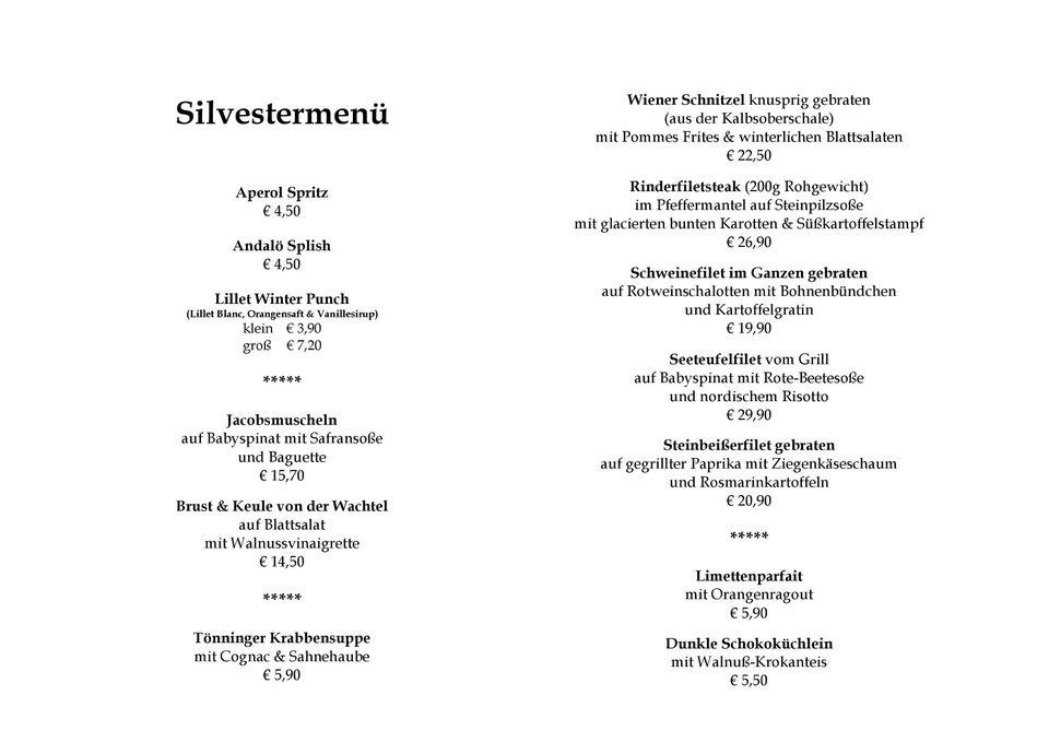 Speisekarte von Restaurant Roter Hahn, Tönning