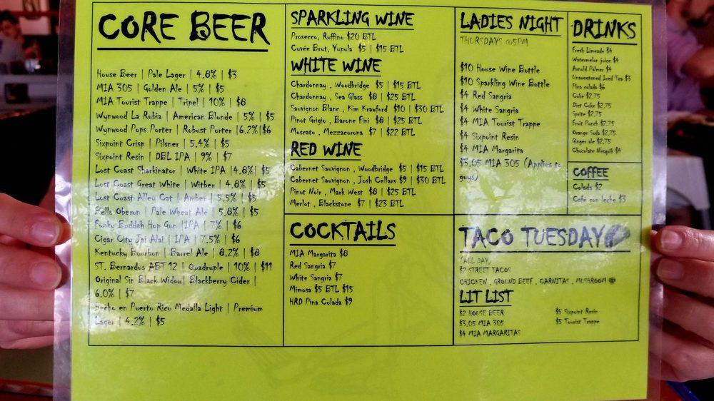 Menu at Tacos & Tattoos restaurant, Miami, SW 104th St