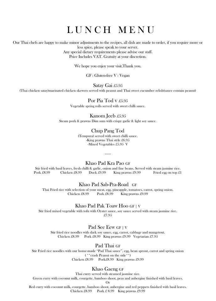 Menu at Thai Dining restaurant, Inverness