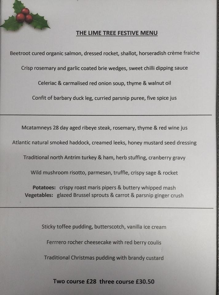 Menu at The Lime Tree Restaurant, Limavady, Limavady