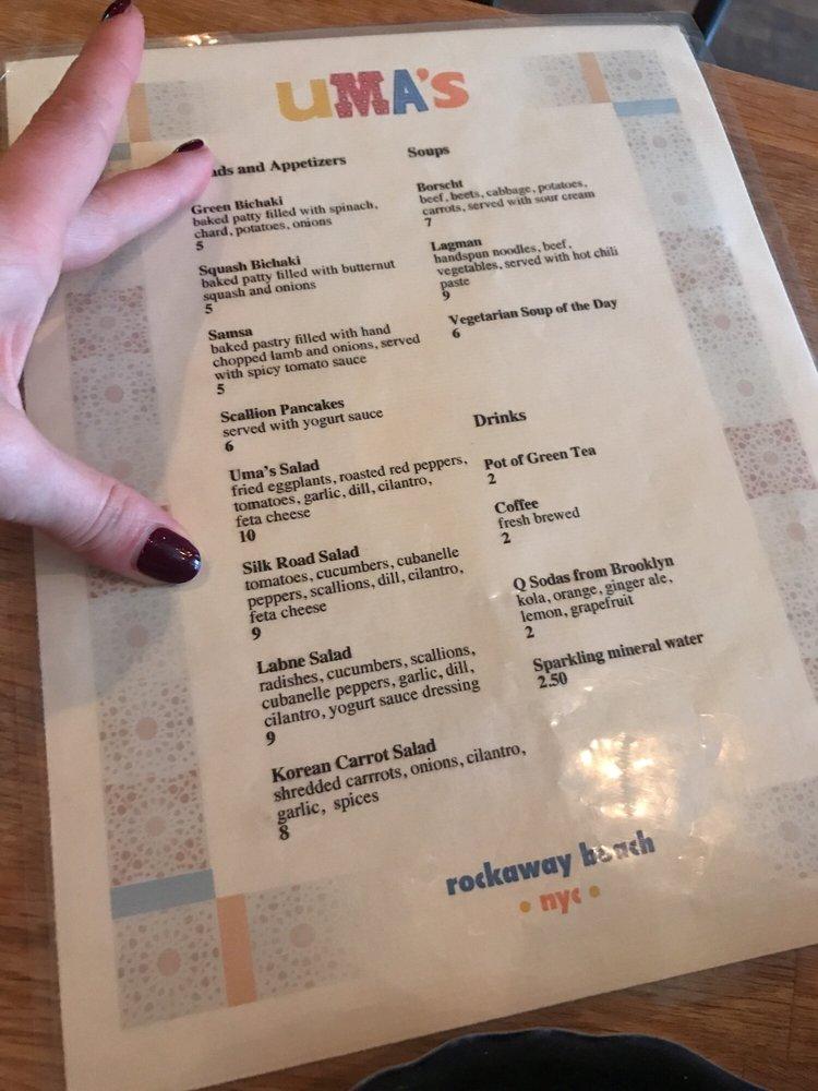 Menu at Uma's restaurant, New York City, 92-07 Rockaway Beach Blvd