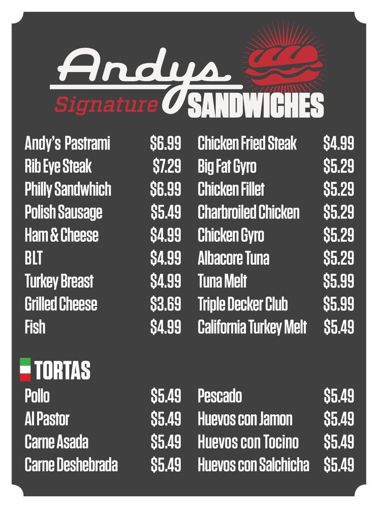 Menu at Andy's No 4 Burgers fast food, Indio