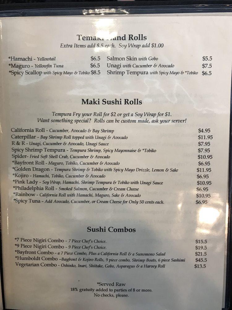 Menu at Bayfront Restaurant, Eureka