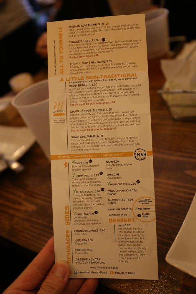 Menu at House Of Shah Afghan Urban Eats restaurant, Woodland