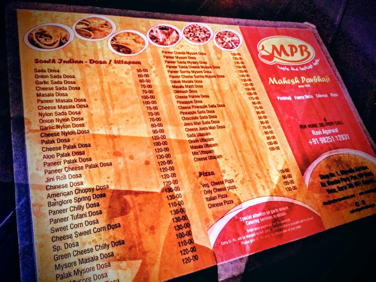 Menu at Mahesh Pavbhaji, Surat, 4QVP+4W8 Four Point