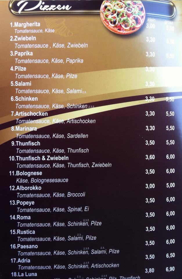 Carta de Pizzeria Paparazzi, Recklinghausen