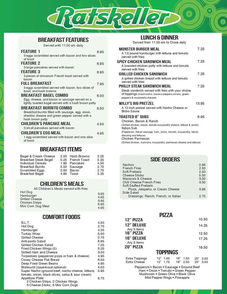 Menu at Ratskeller Cafe, Frankenmuth