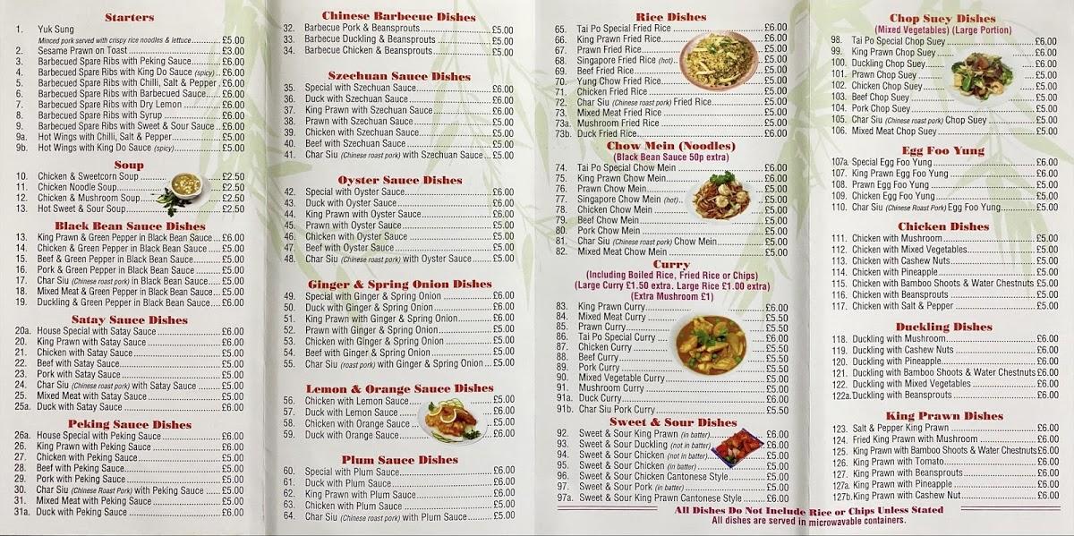 Menu at Tai Po House Chinese Takeaway fast food, Birmingham