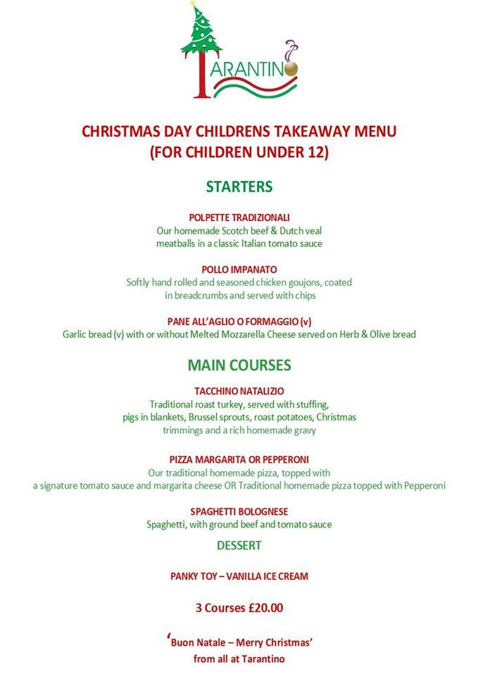 Menu at Tarantino restaurant, Hornchurch
