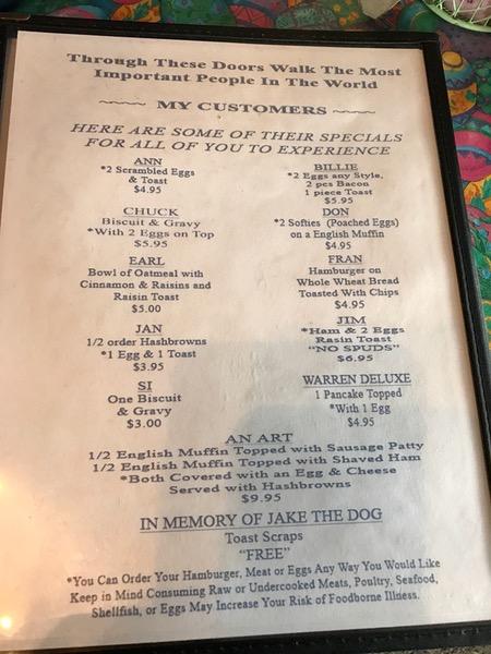Menu at Village Coffee Shoppe cafe, Pacific City, Brooten Rd