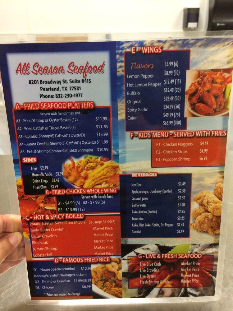 Menu at All Season Seafood restaurant, Pearland