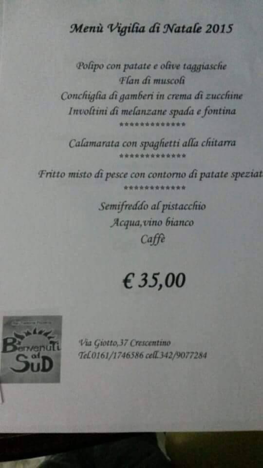 Menu da Benvenuti Al Sud pizzeria, Crescentino