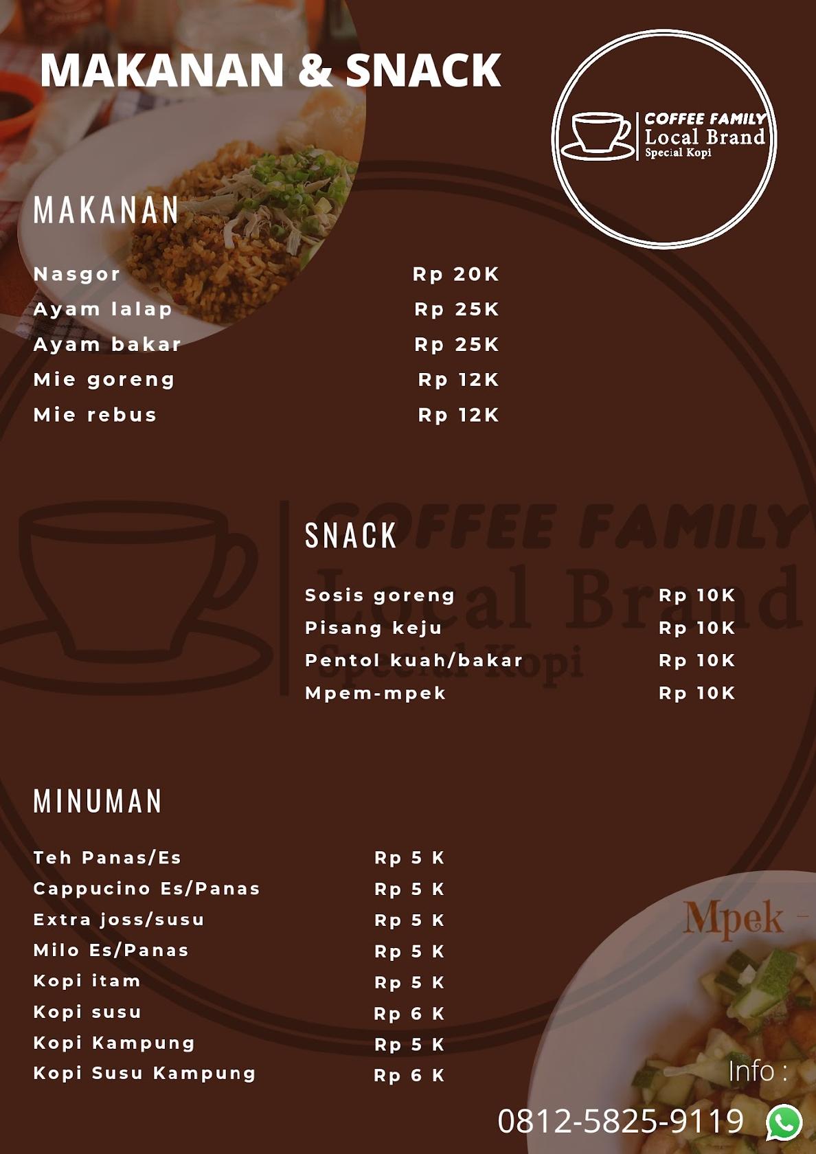Menu at COFFEE FAMILY, Nanga Tayap