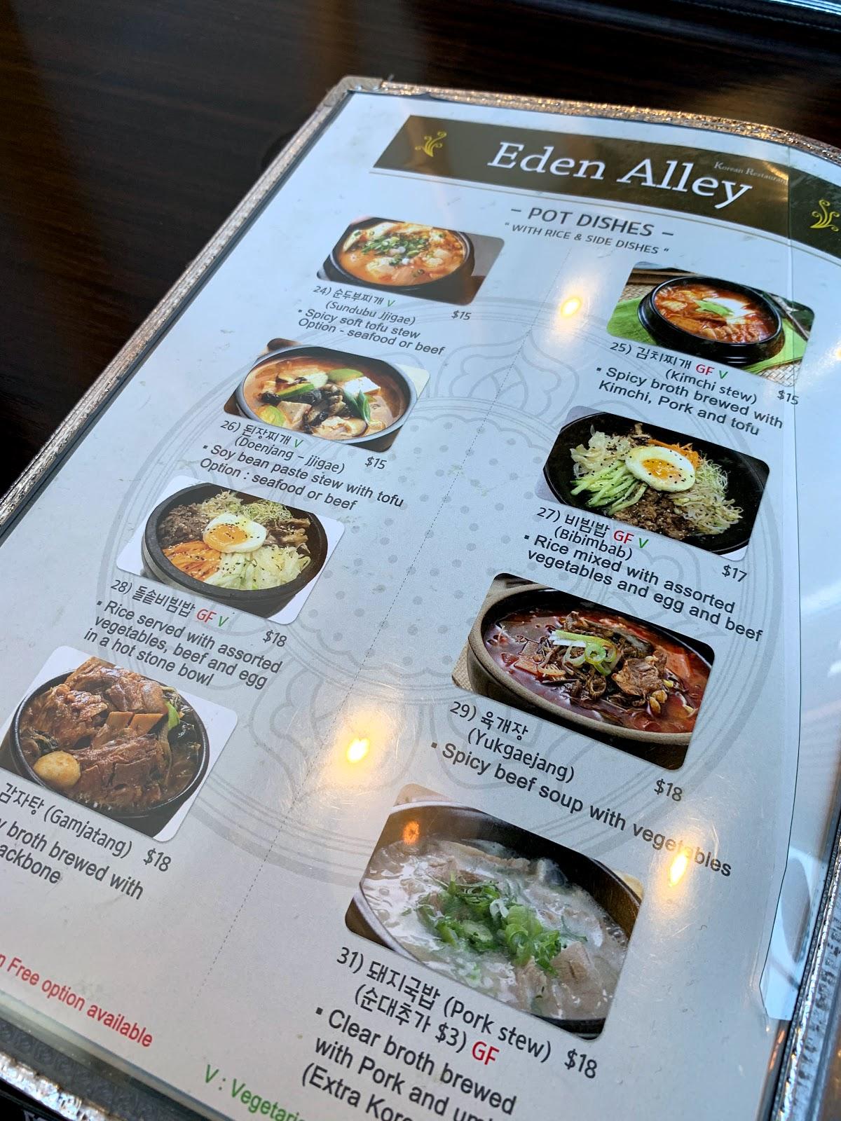 Menu at Eden Alley Korean Restaurant and Karaoke, Christchurch