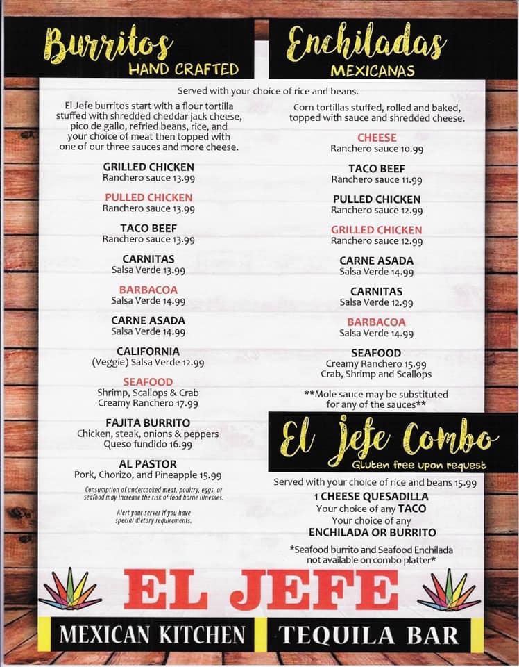 Menu at El Jefe Mexican Kitchen & Tequila Bar, Stevensville