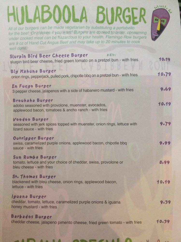 Menu at Flamingo Row restaurant, Paducah