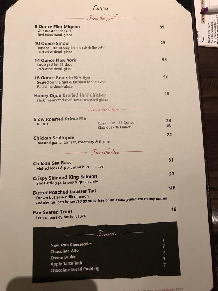 Menu at Juniper Steakhouse, Bernalillo