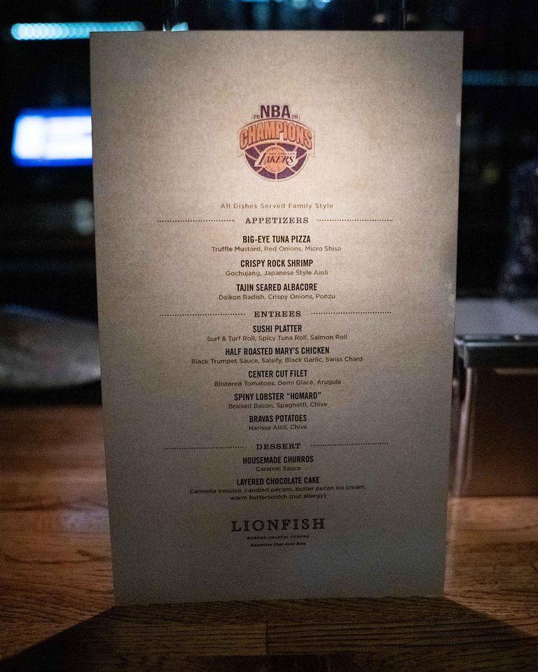 Menu at Lionfish Modern Coastal Cuisine – San Diego restaurant, San Diego