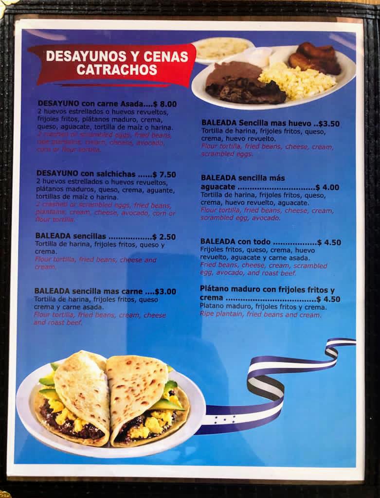 Menu at Los Hondureños Food Restaurant, Kenner