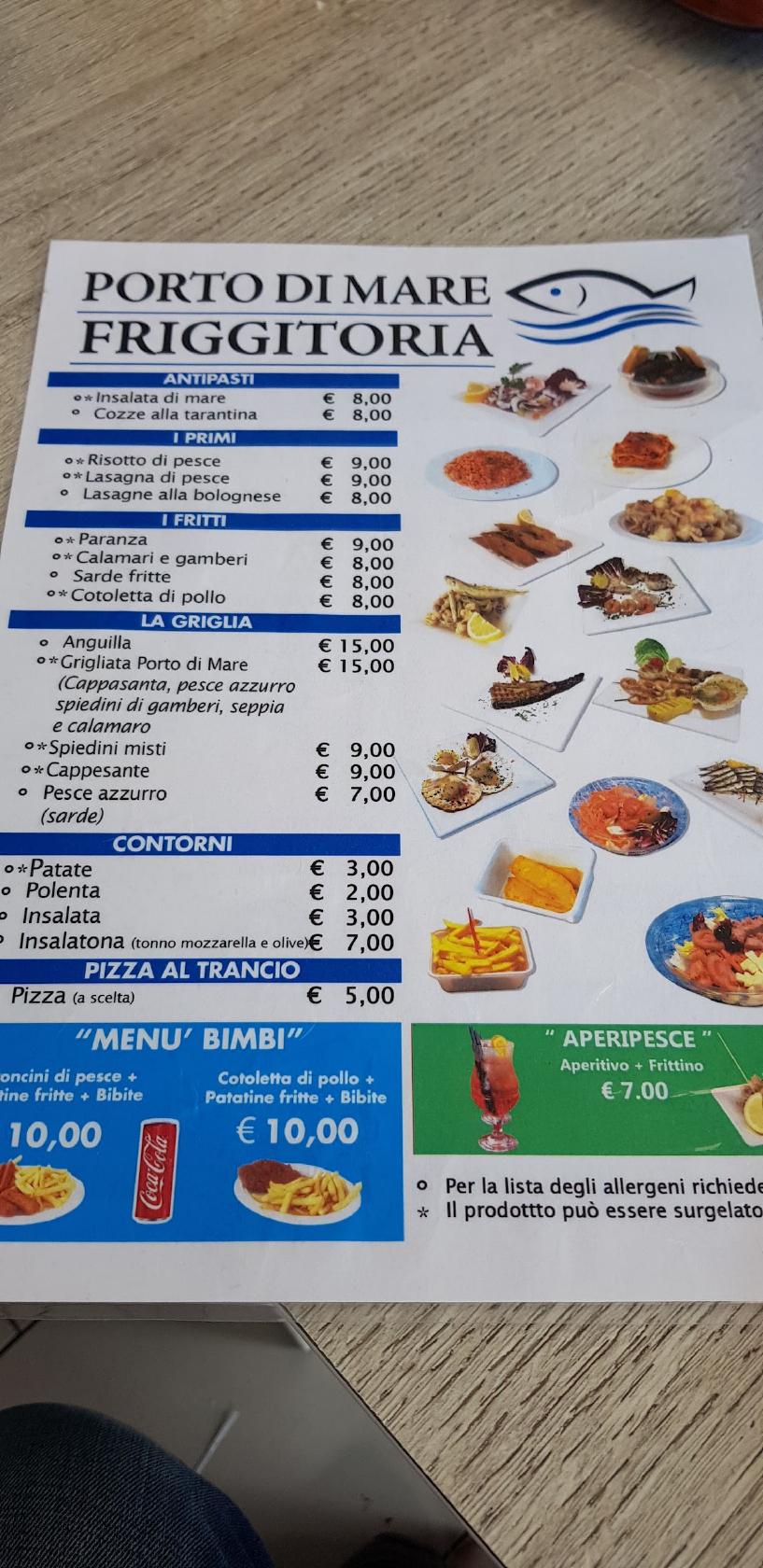 Speisekarte von Porto Di Mare - Friggitoria restaurant, Porto Garibaldi